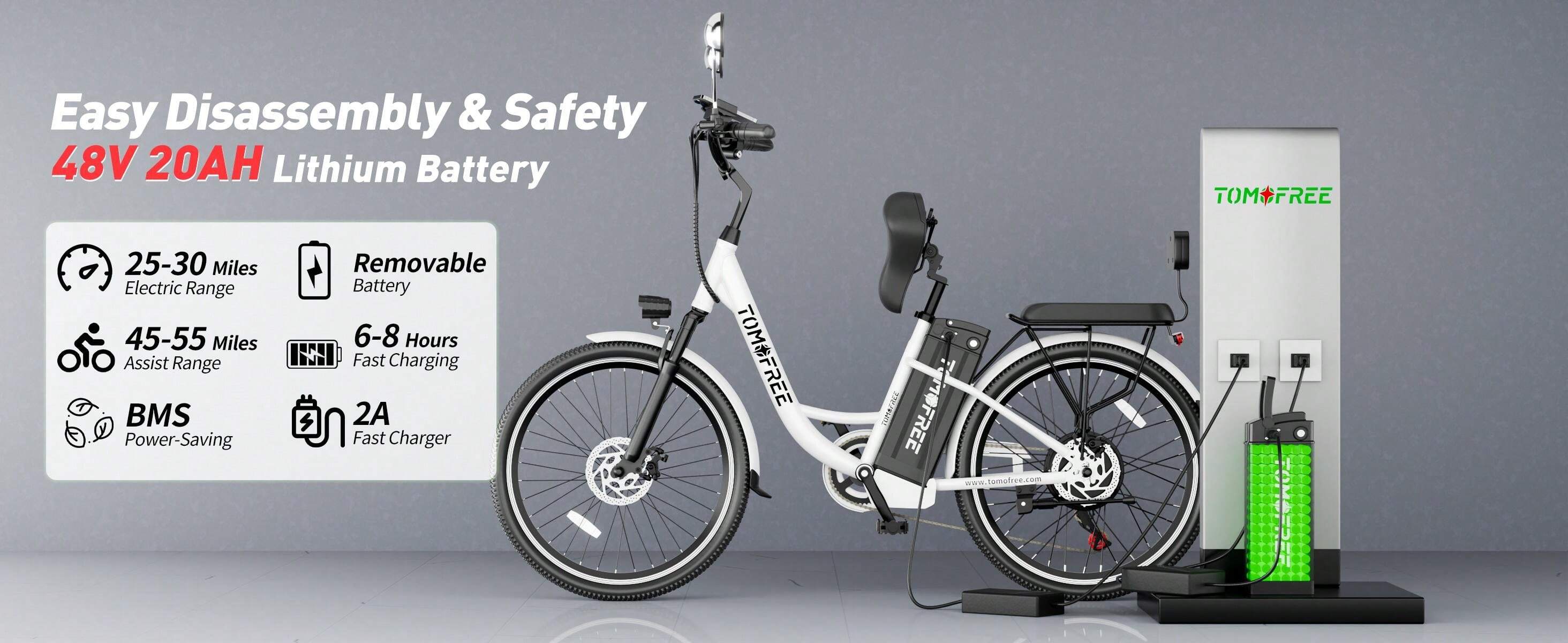Tomofree CS20 Electric Bike For Adults, 22MPH 50 Miles Range 500W Motor 48V 20Ah Removable ...
