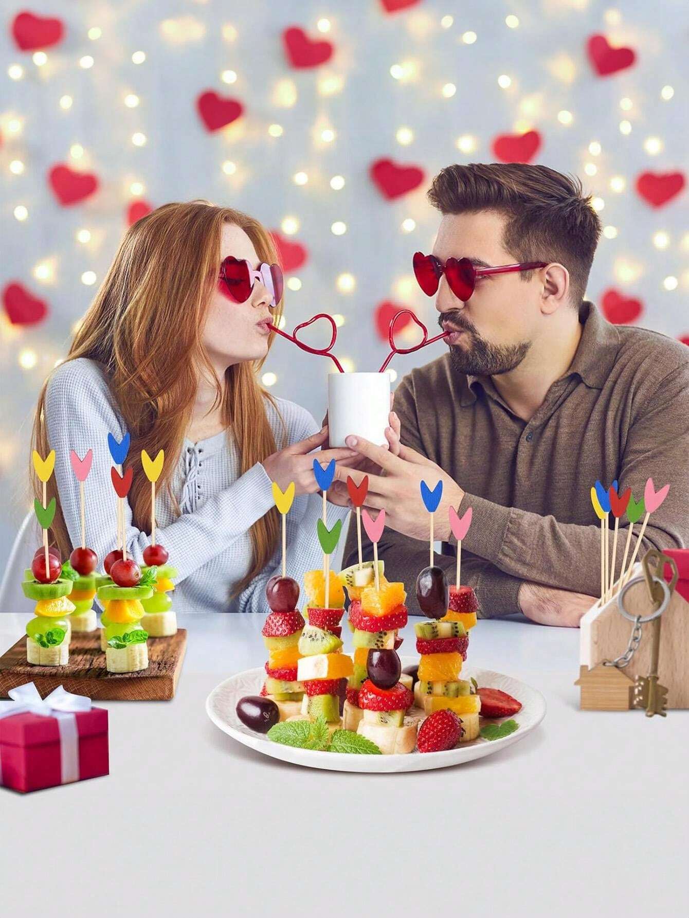 15pcs Bamboo Sticks DisposableLove Fruit Sticks Creative Stall Baked ...
