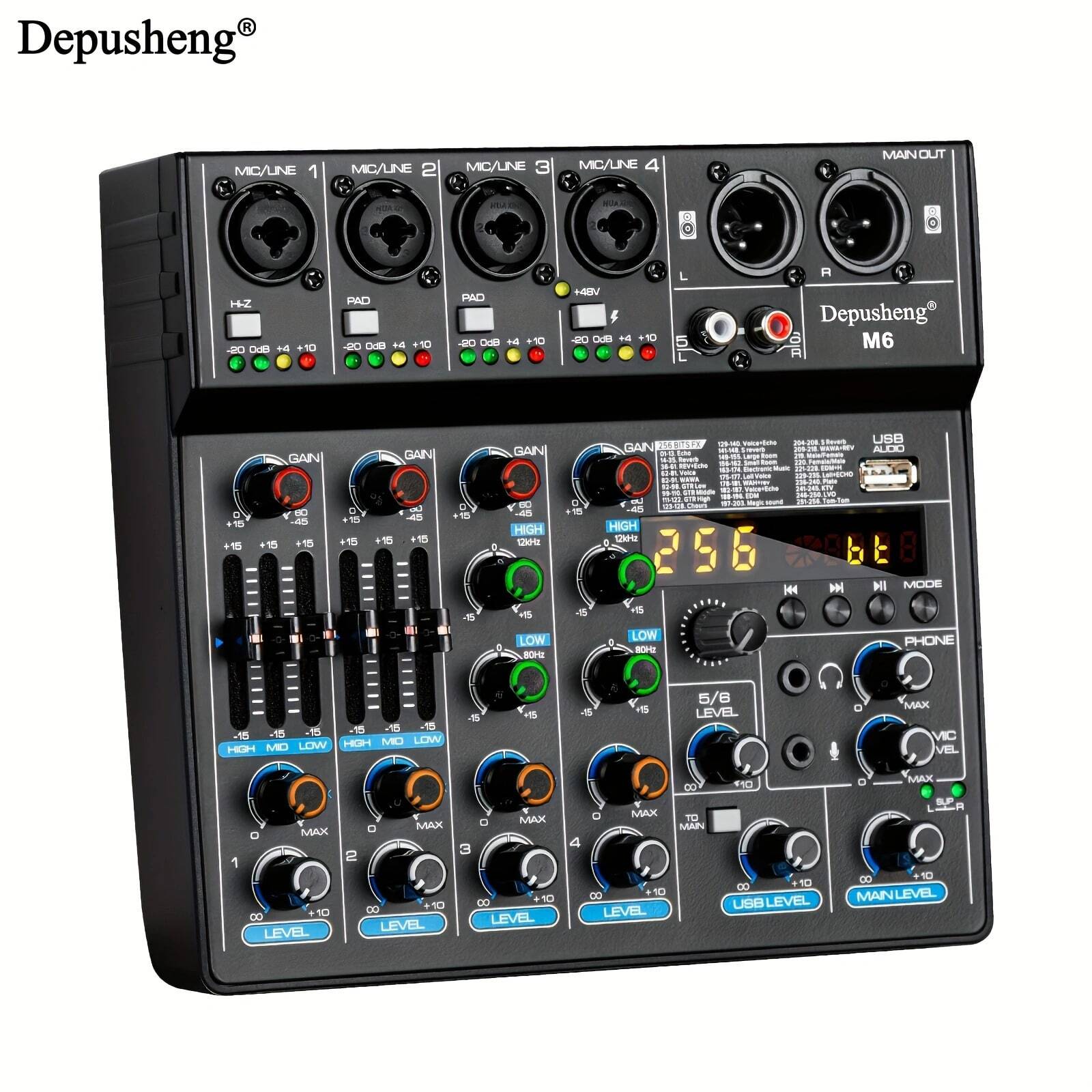 Depusheng Portable Mixing Console Audio Mixer 6 Channel USB DJ Sound ...
