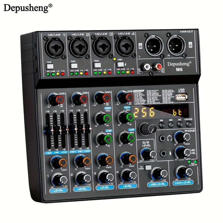 DEPUSHENG Depusheng Portable Mixing Console Audio Mixer 6 Channel USB DJ Sound Controller ...