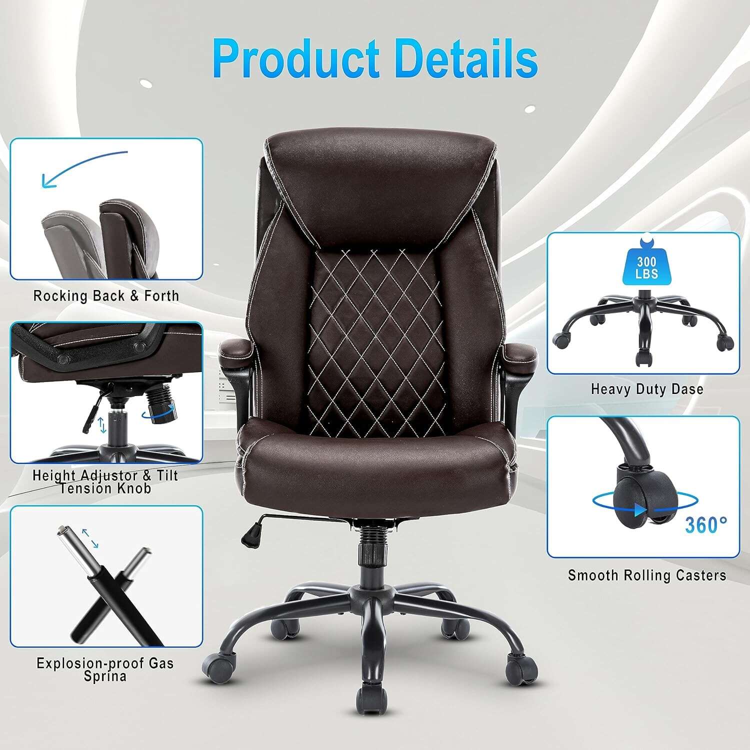 Computer Chair Executive Office Chair With Fixed Padded Armrests ...