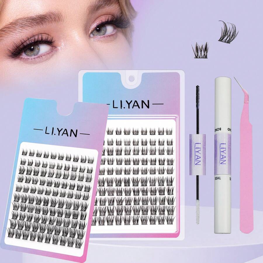 LIYAN Eyelash Extension Set 100PCS 10mm-16mm Eyelash Cluster C Curled Single Cluster Segmented ...