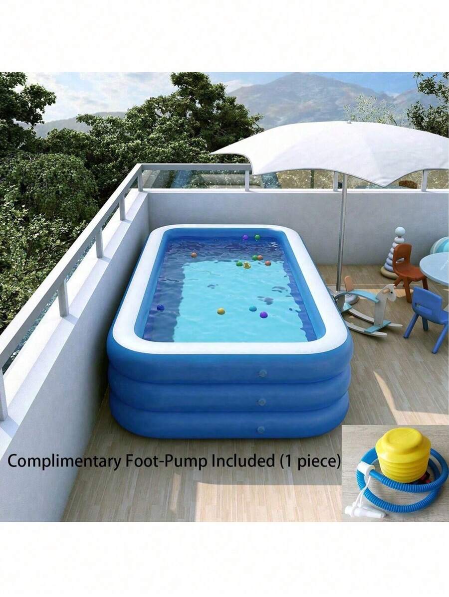 Blue Pvc Inflatable Swimming Pool,2.1m/83in Long With 3-Layer Air ...