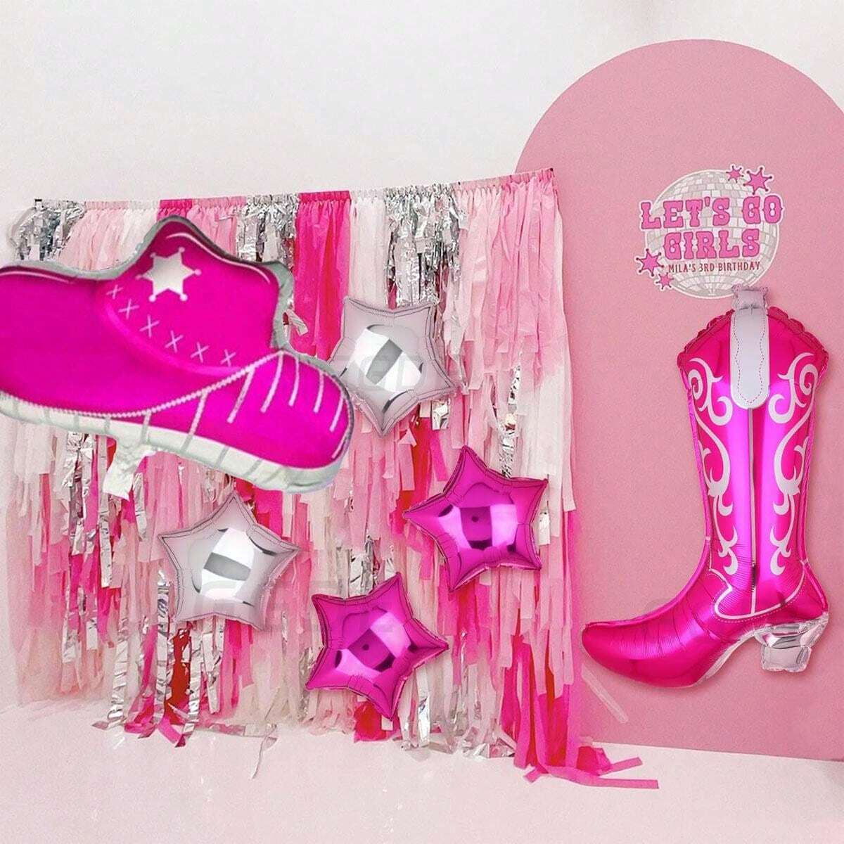 6Pcs Cowgirl Boots Hat Rose Red Silver Star Balloon Party Decorations ...
