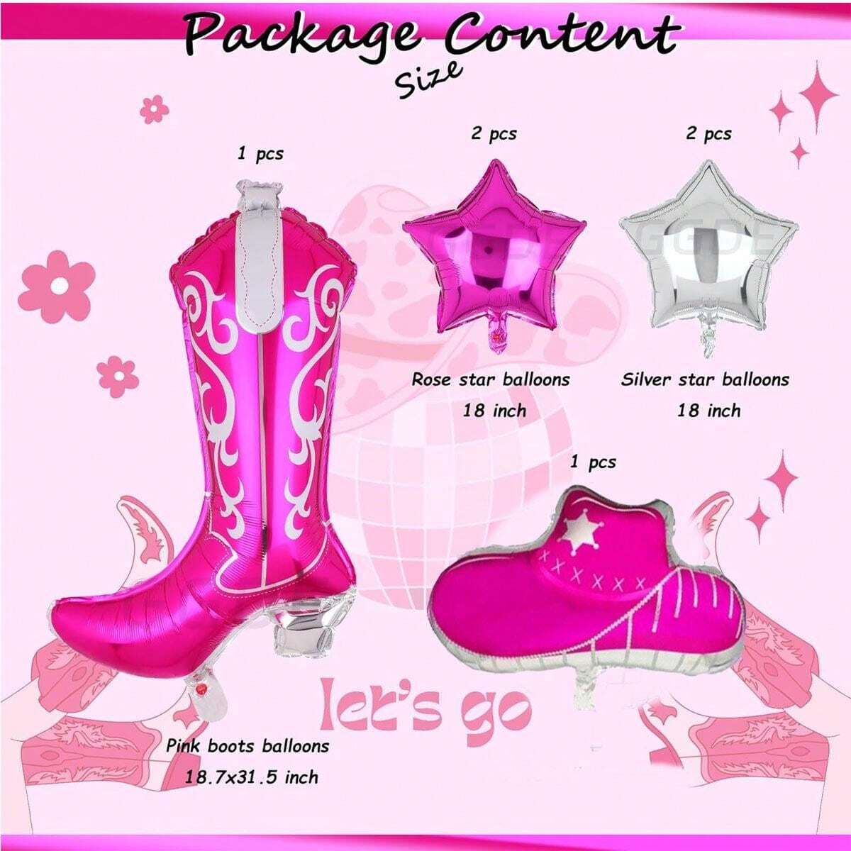 6Pcs Cowgirl Boots Hat Rose Red Silver Star Balloon Party Decorations ...