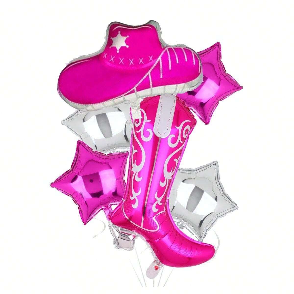 6st Cowgirlstövlar Hatt Rose Röd Silver Stjärna Ballong Festdekorationer Ko Ballong Cowgirl Boot ...