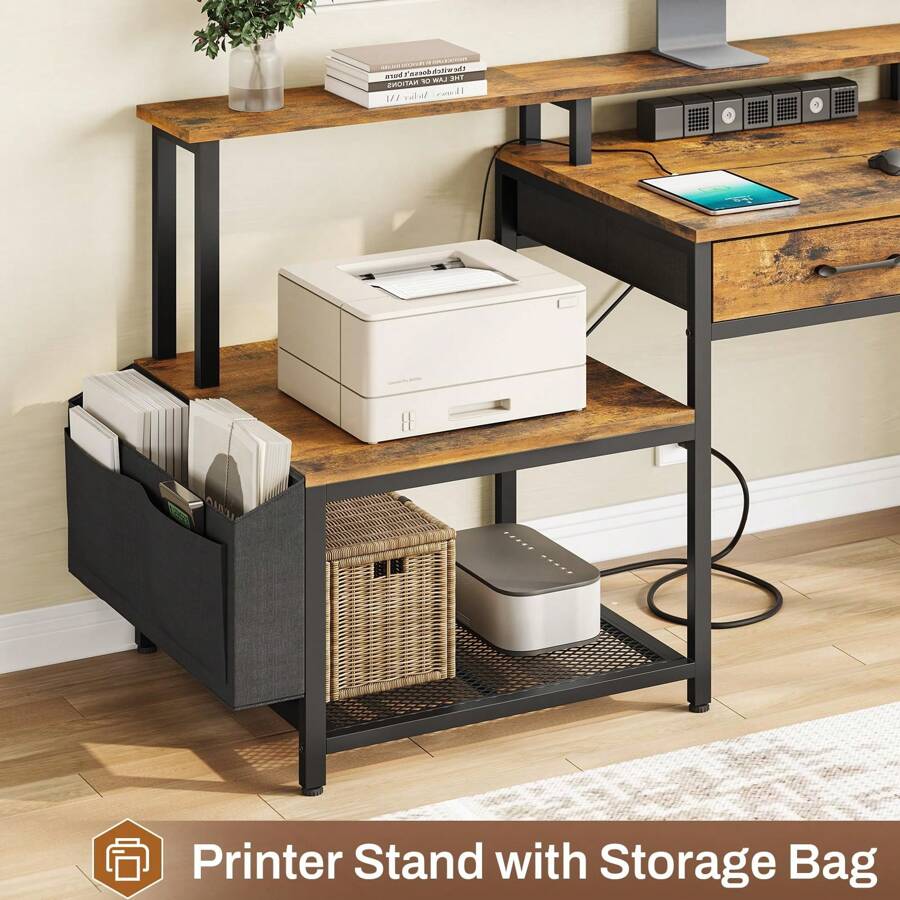 Computer Desk With 5 Fabric Drawers, Gaming Desk With LED Lights And ...