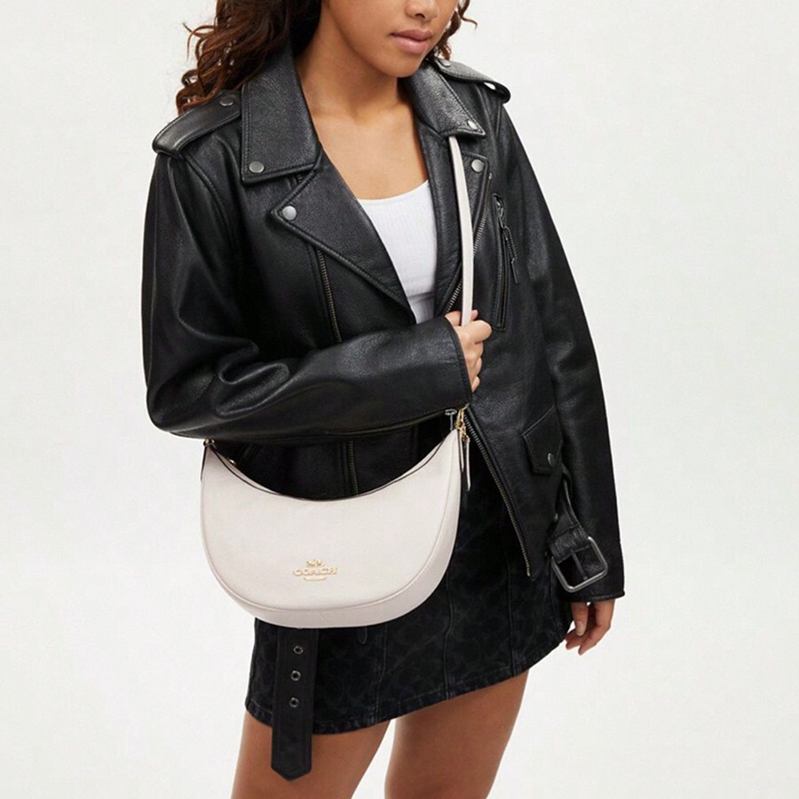 Coach Aria Shoulder Bag Refined Pebbled Leather Bag Gold Chalk CO996 ...