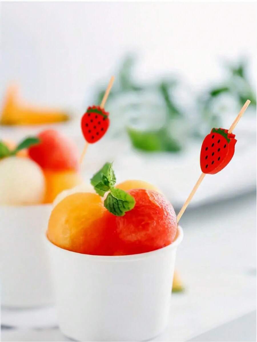 20pcs, Red Strawberry Fancy Toothpicks For Appetizers, Long Bamboo ...