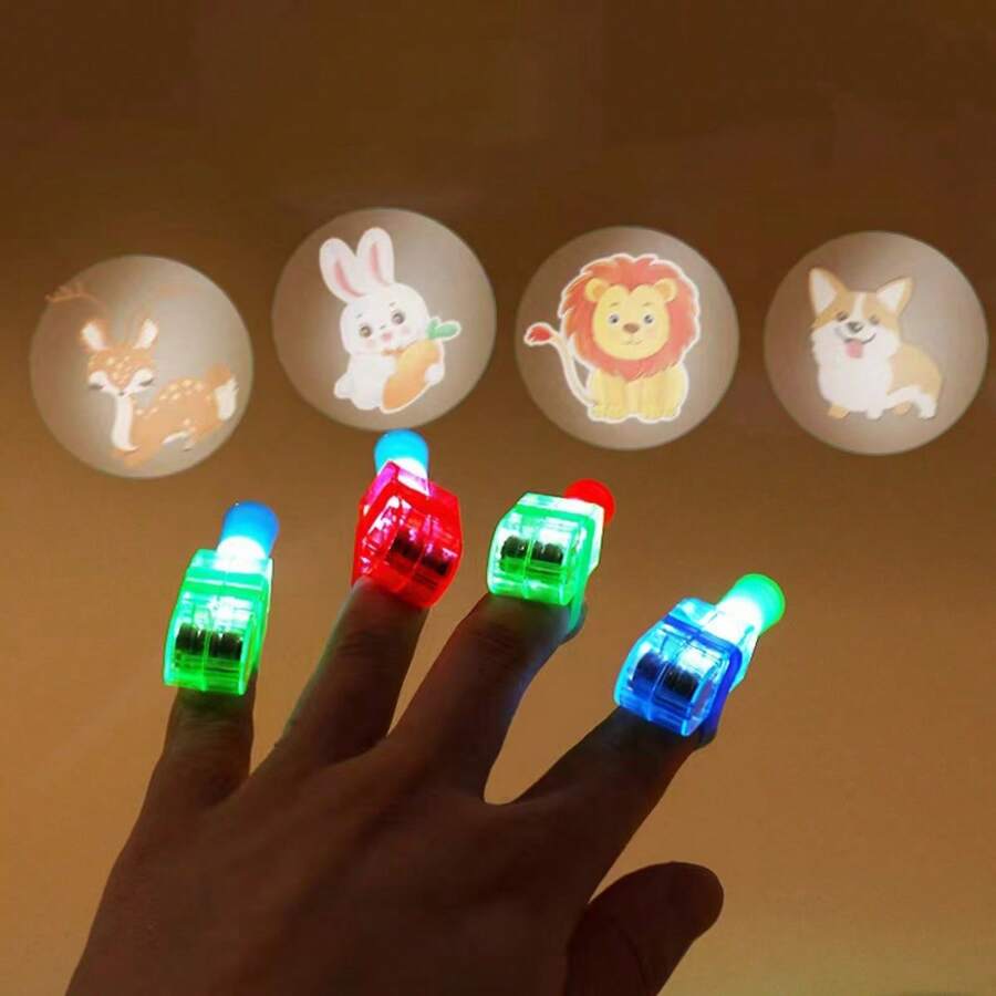 LED Projection Finger Light, Colorful Glow Ring Set, Cartoon Projection ...