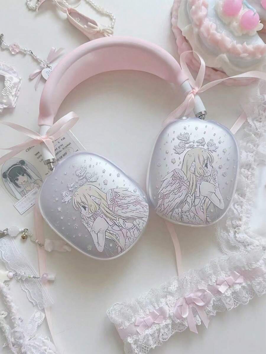 3D Cartoon Pink Cute Apple Airpods MAX Headphone Case, Transparent Soft ...