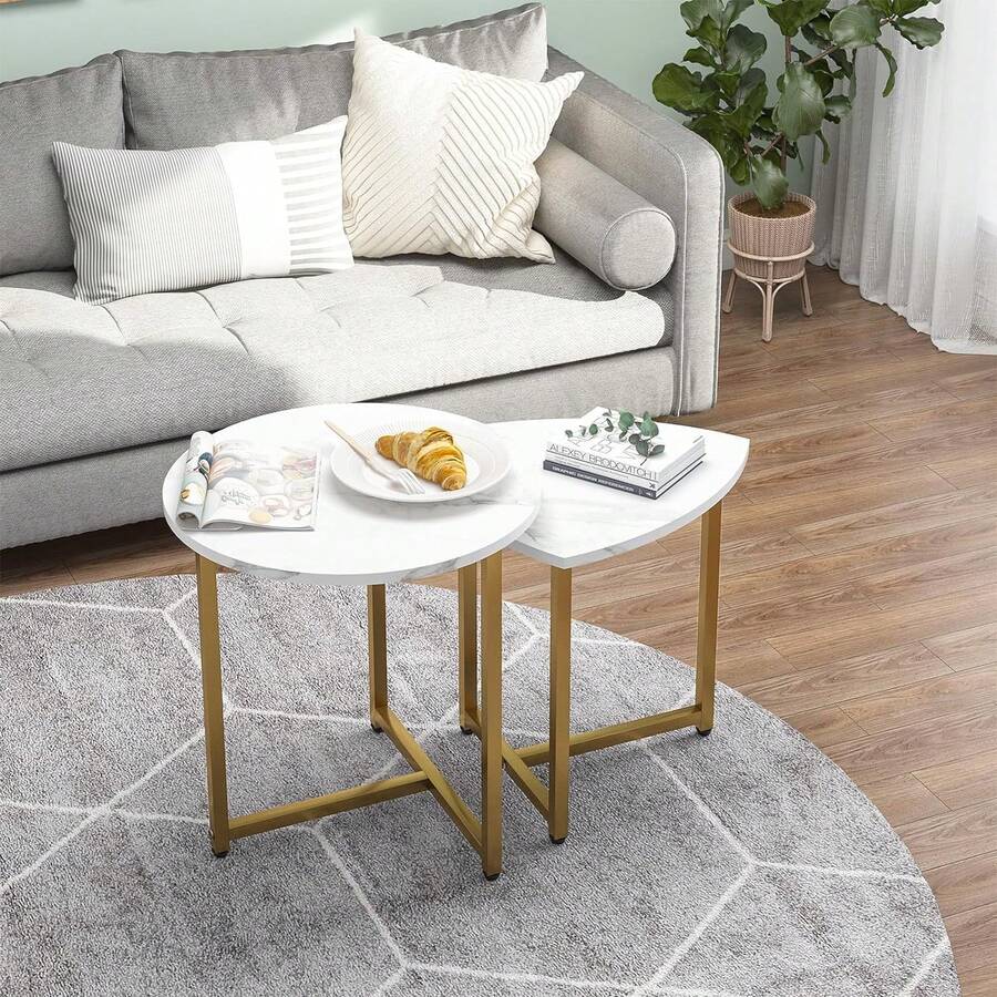 Nesting Table White Small Round Coffee Table,Set Of 2 End Tables ...