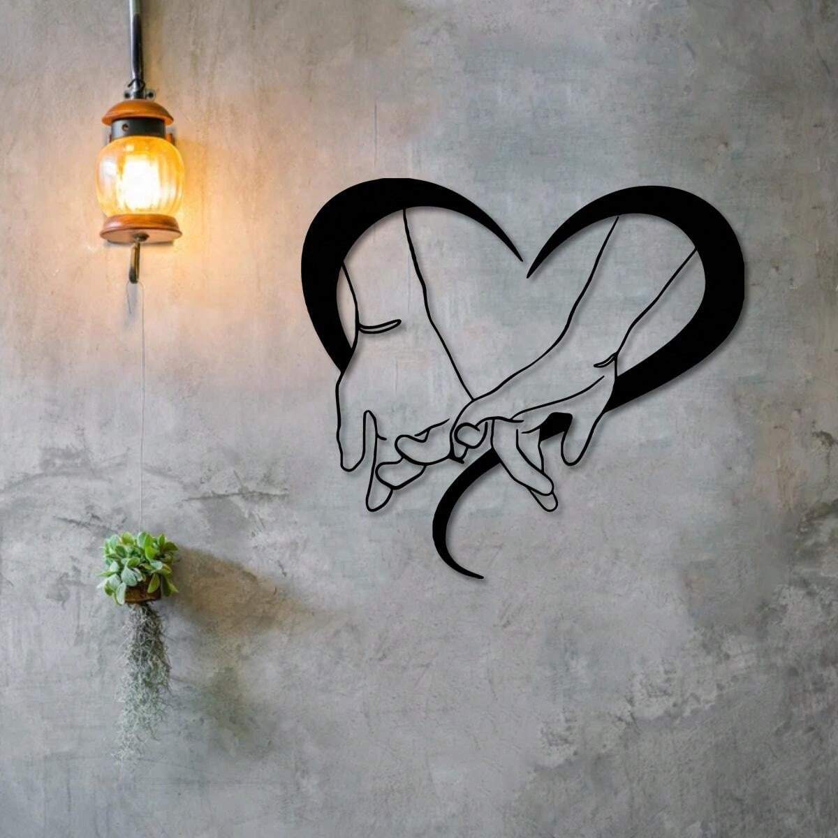 1Pc Holding Hands Metal Line Art, Lovers Wall Art Minimalist, Bedroom ...