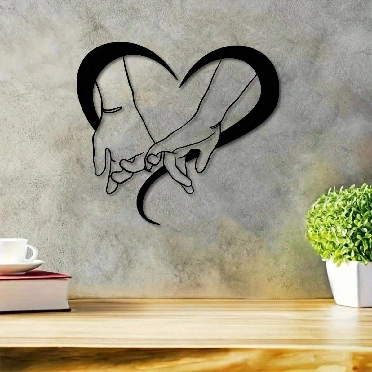 1Pc Holding Hands Metal Line Art, Lovers Wall Art Minimalist, Bedroom ...