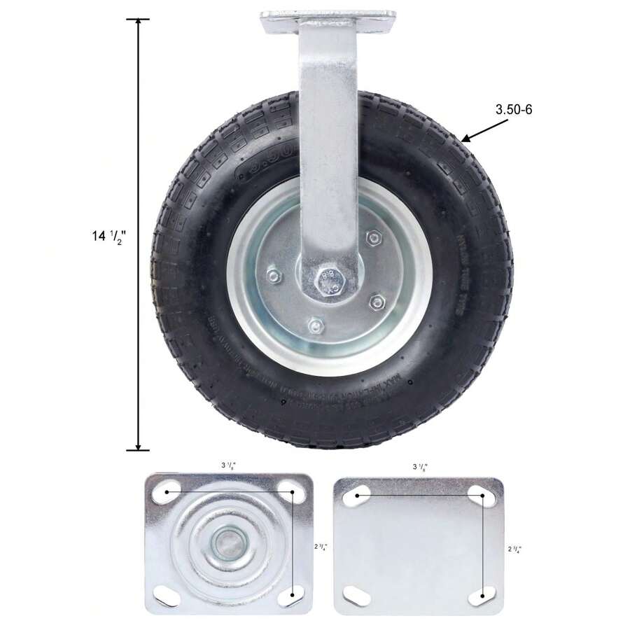 12-Inch Pneumatic Caster Wheels - Heavy Duty Rubber Tires With Steel ...