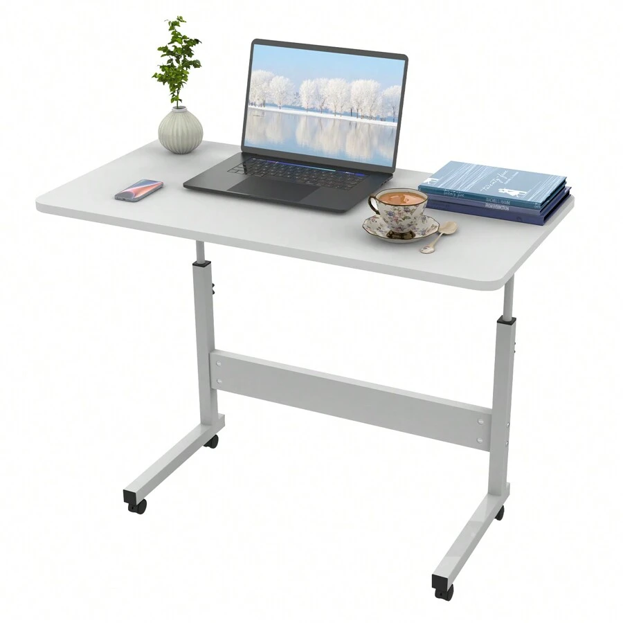 Side Table With Wheels, 80x40cm Laptop Table With Wheels, Height ...