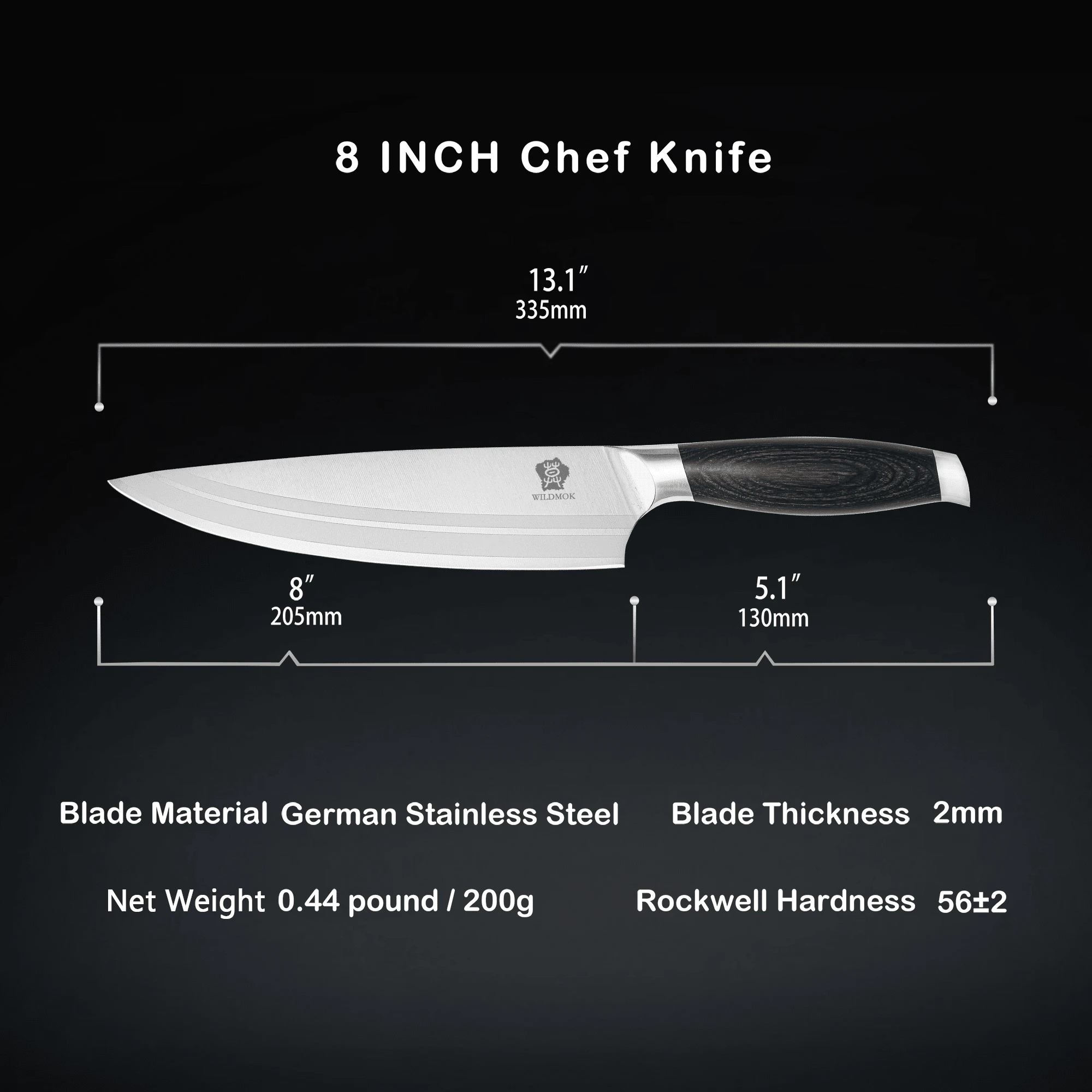 WILDMOK 8 Inch Ultra Sharp German Steel Kitchen Knives Chef's Knives ...