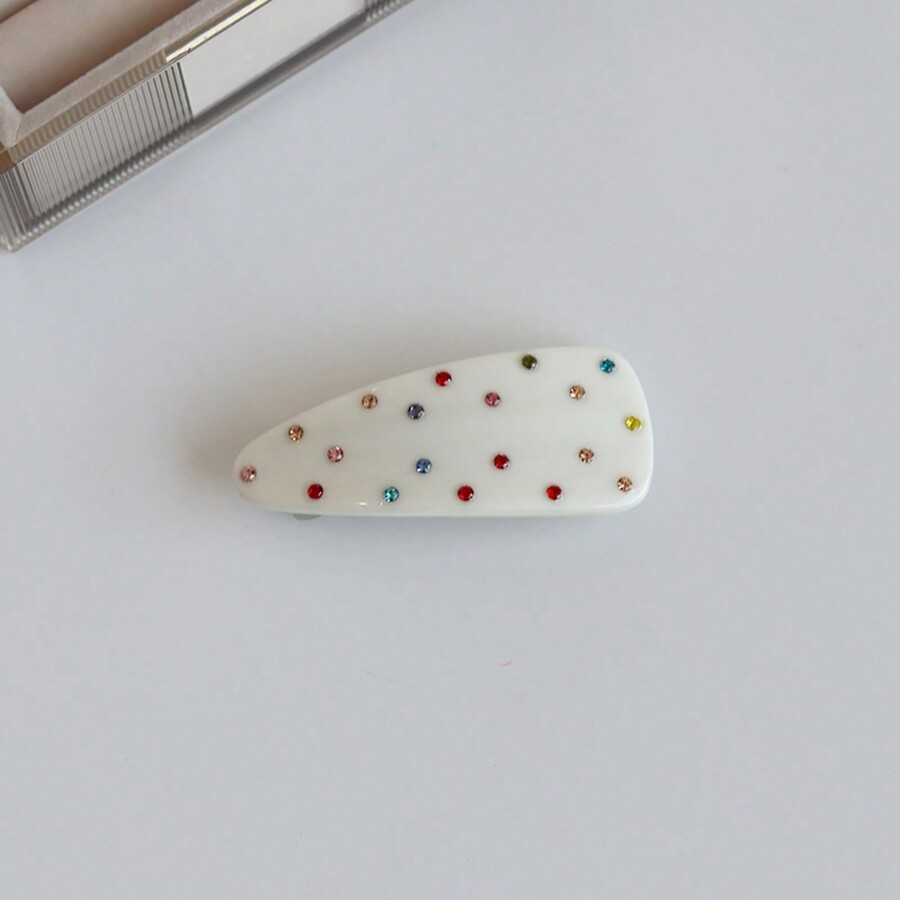 3pcs Teardrop Shaped Side Hair Snap Clips With Colorful Rhinestones ...