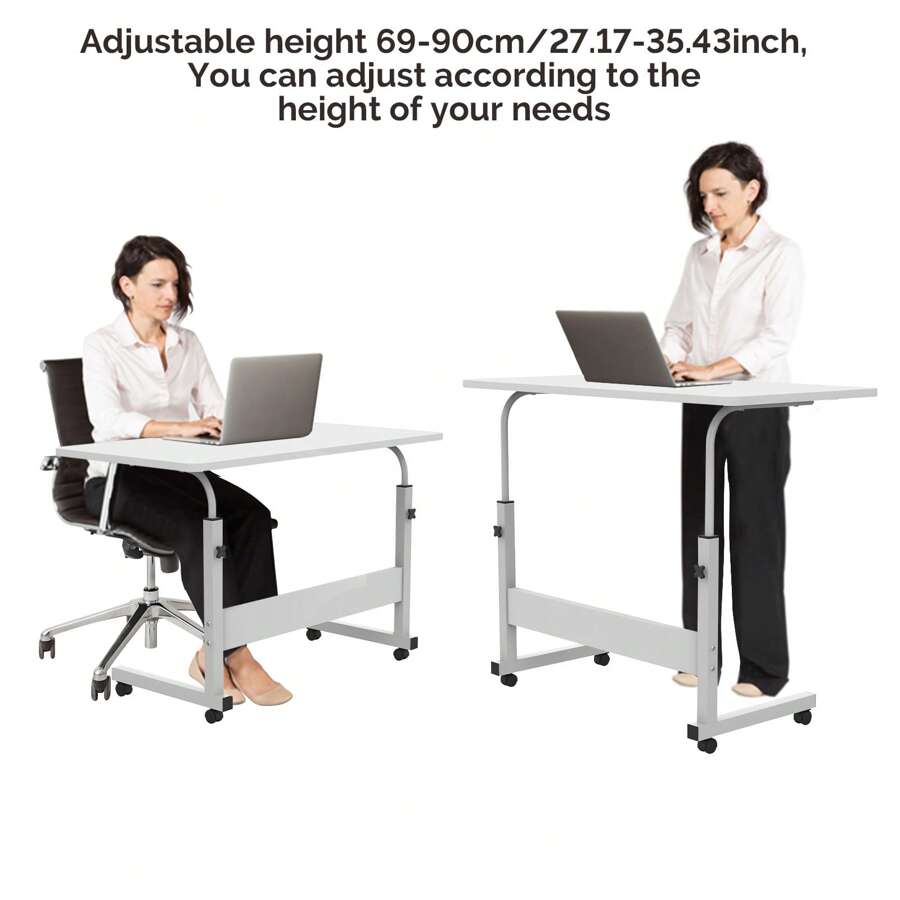 Side Table With Wheels, 80x40cm Laptop Table With Wheels, Height ...