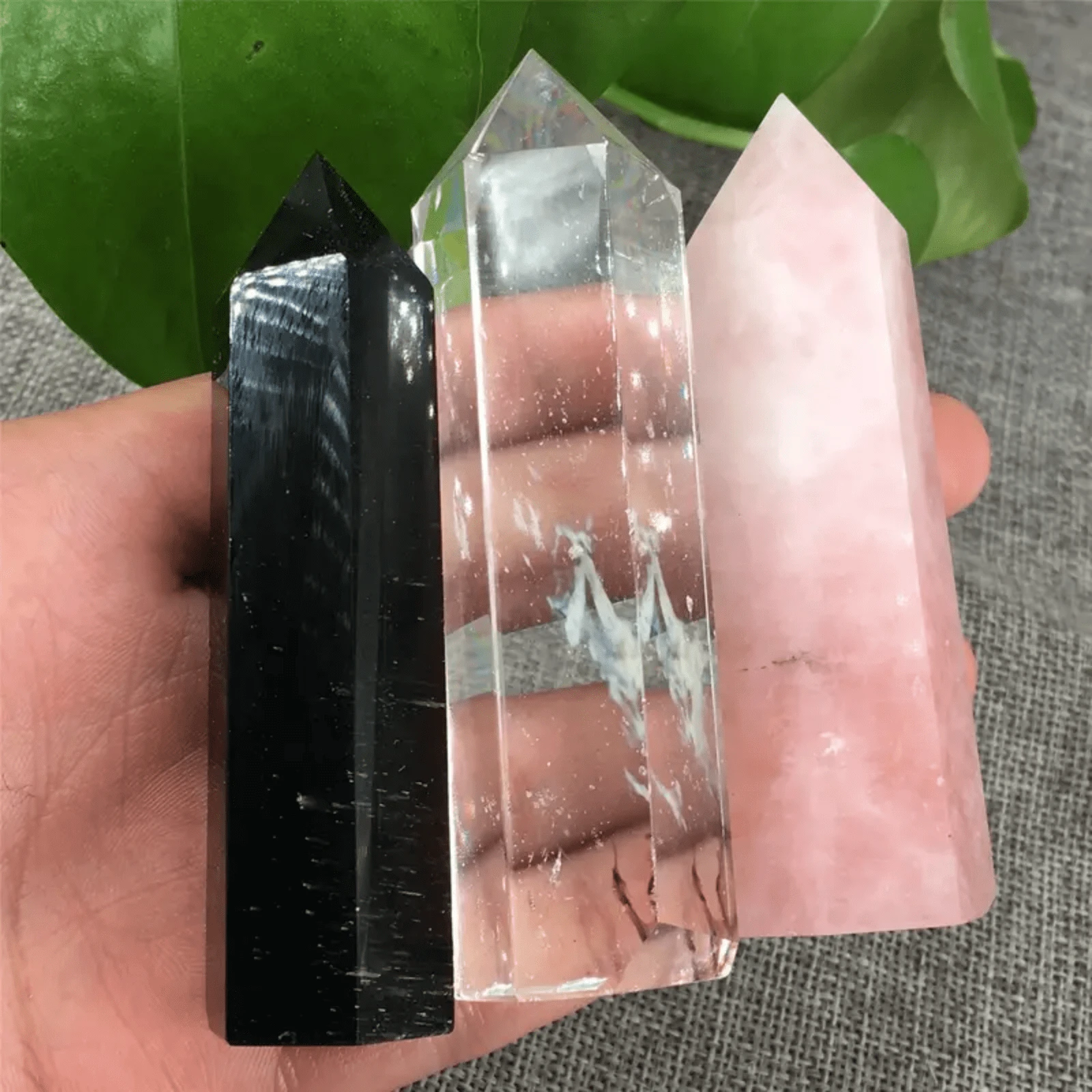 3pcs Natural Rose Quartz, White Smelting Quartz, Obsidian Quartz ...