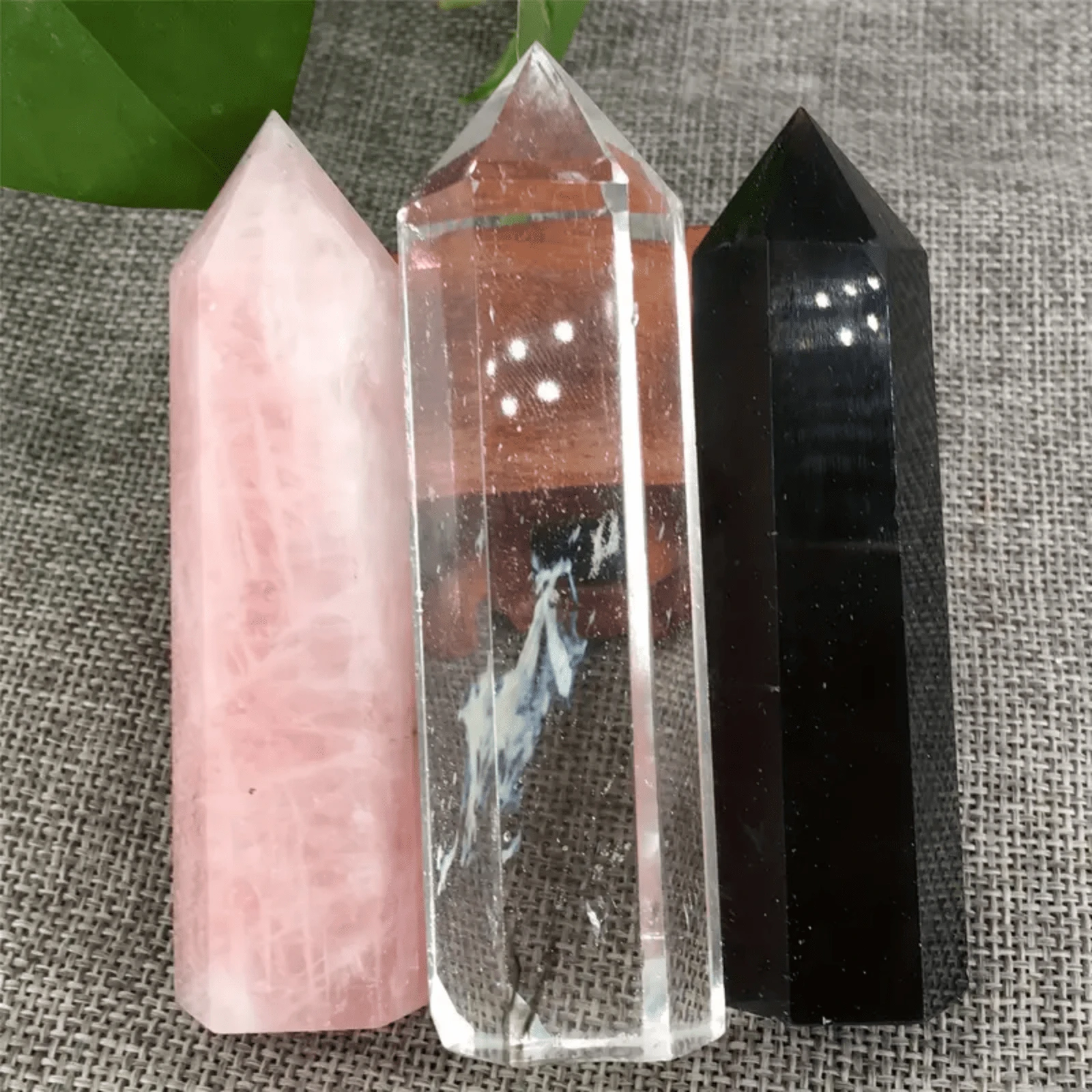 3pcs Natural Rose Quartz, White Smelting Quartz, Obsidian Quartz Crystal Wand Set - Handcrafted ...