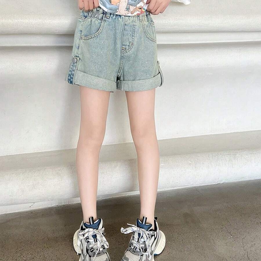 Shorts de mezclilla casuales de corte holgado para niña preadolescente ...