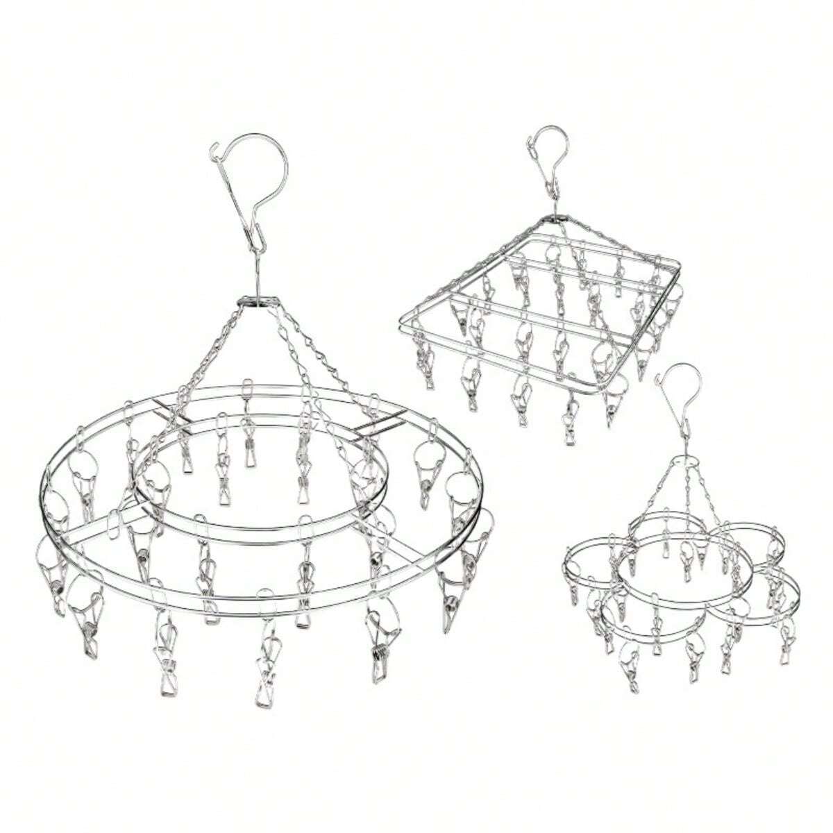 1pc Stainless Steel Thick Sock Hanger Rack With Multiple Clips, Round ...