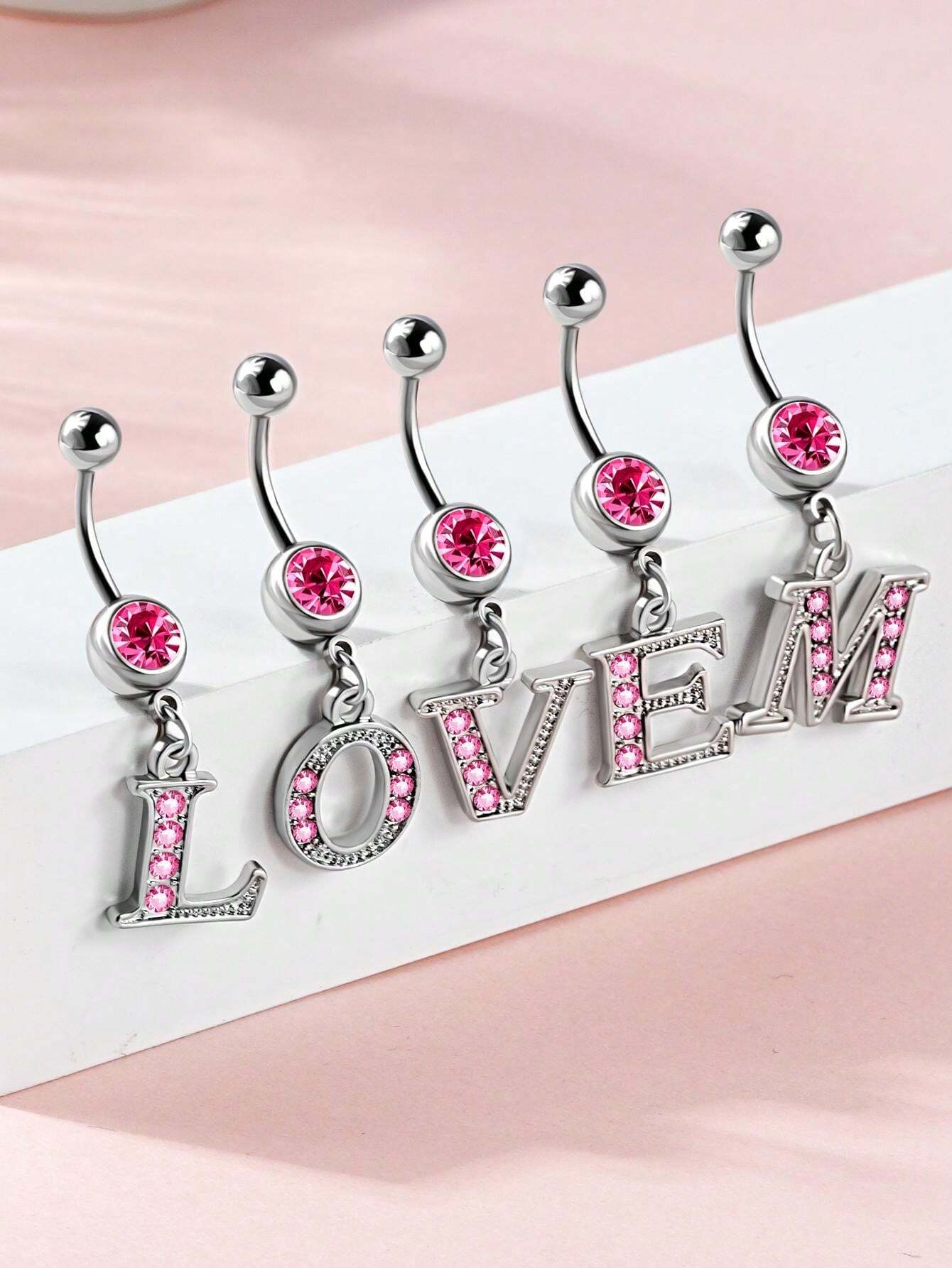 1PC Fashionable 316L Stainless Steel Belly Button Set Jewelry Pink ...