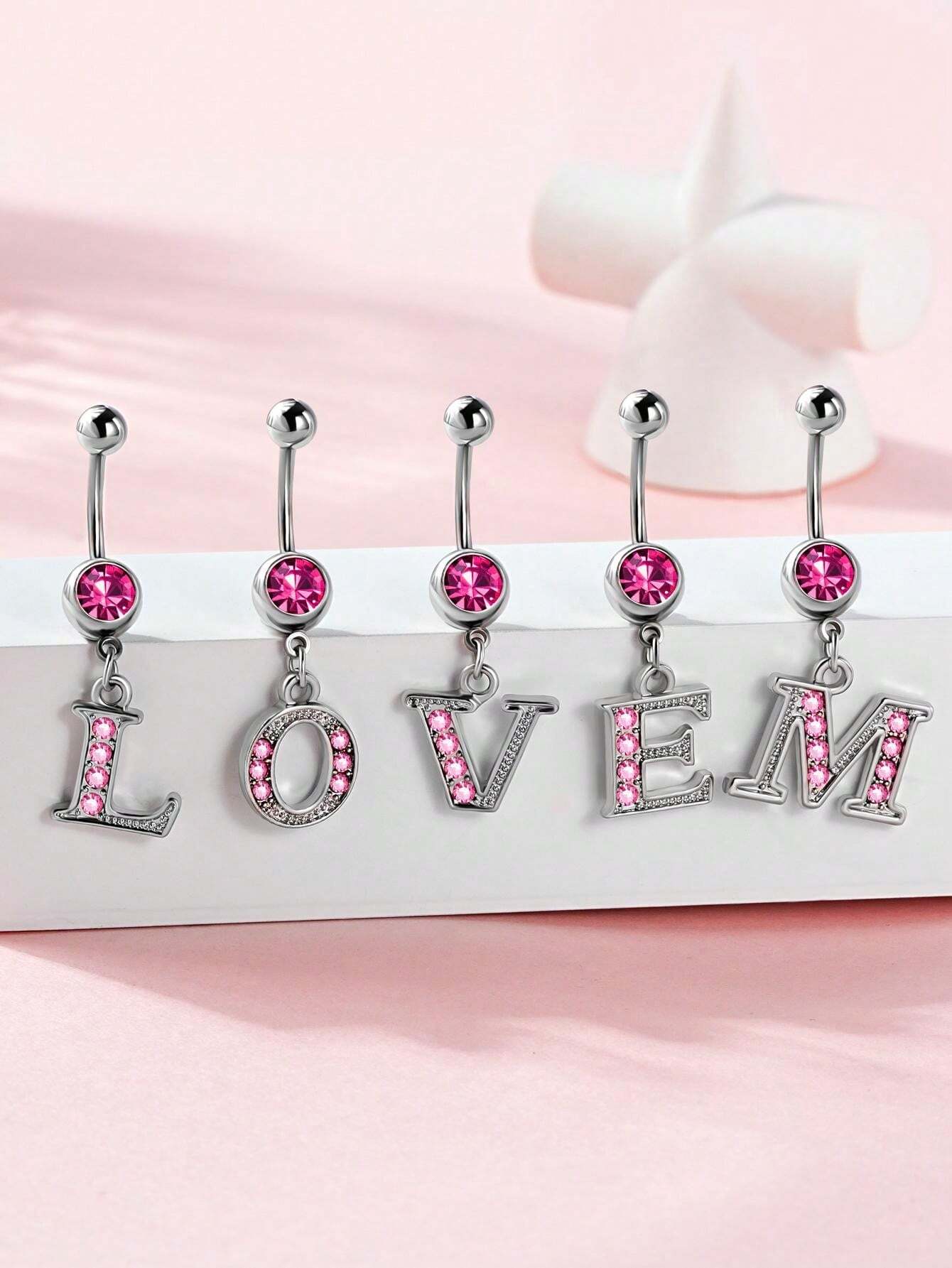 1PC Fashionable 316L Stainless Steel Belly Button Set Jewelry Pink ...