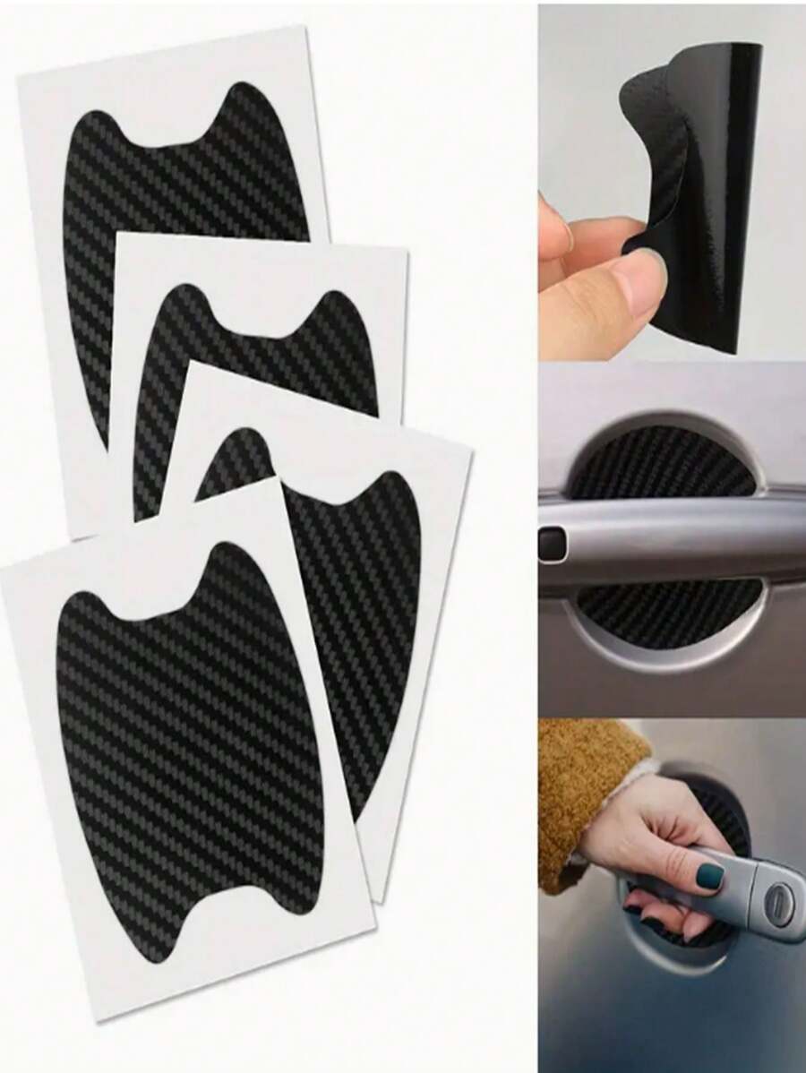4pcs Car Door Handle Protection Stickers, Carbon Fiber Adhesive Film ...