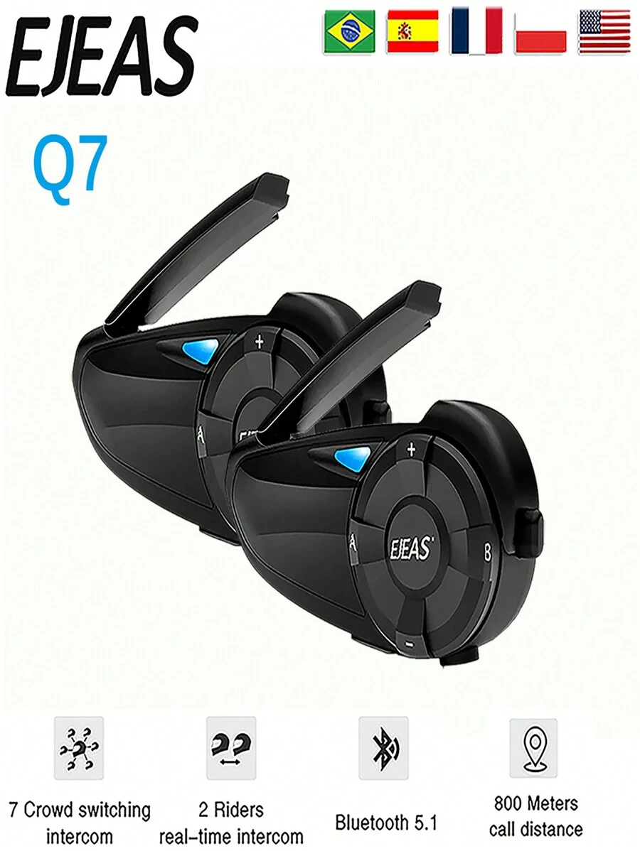 EJEAS Q7 2PCS Motorcycle Helmet Bluetooth Headset Intercom Up To 7 ...