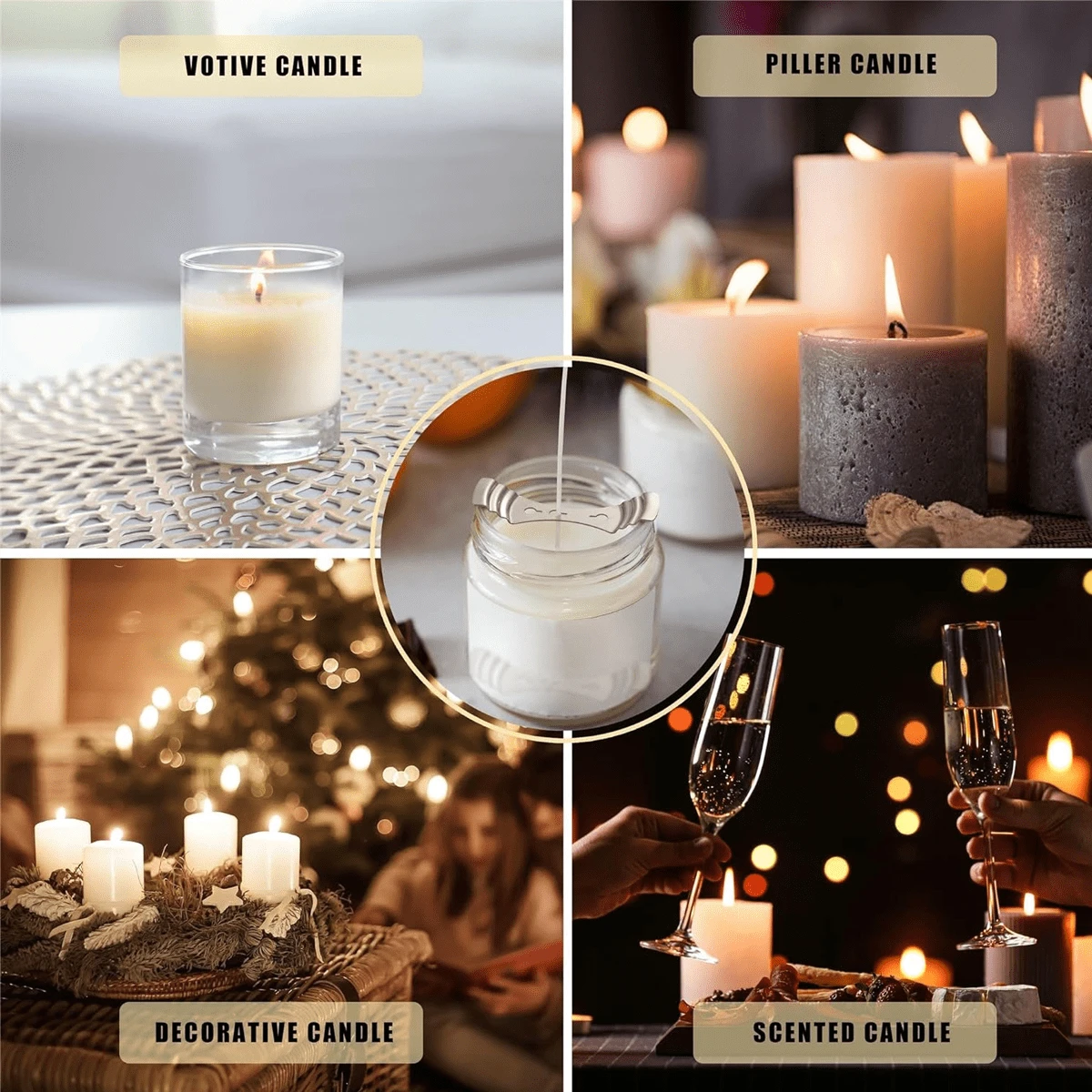 Candle Wicks 60 Pieces 10 Cm With 1 Candle Wick Holder And 3 Adhesive ...