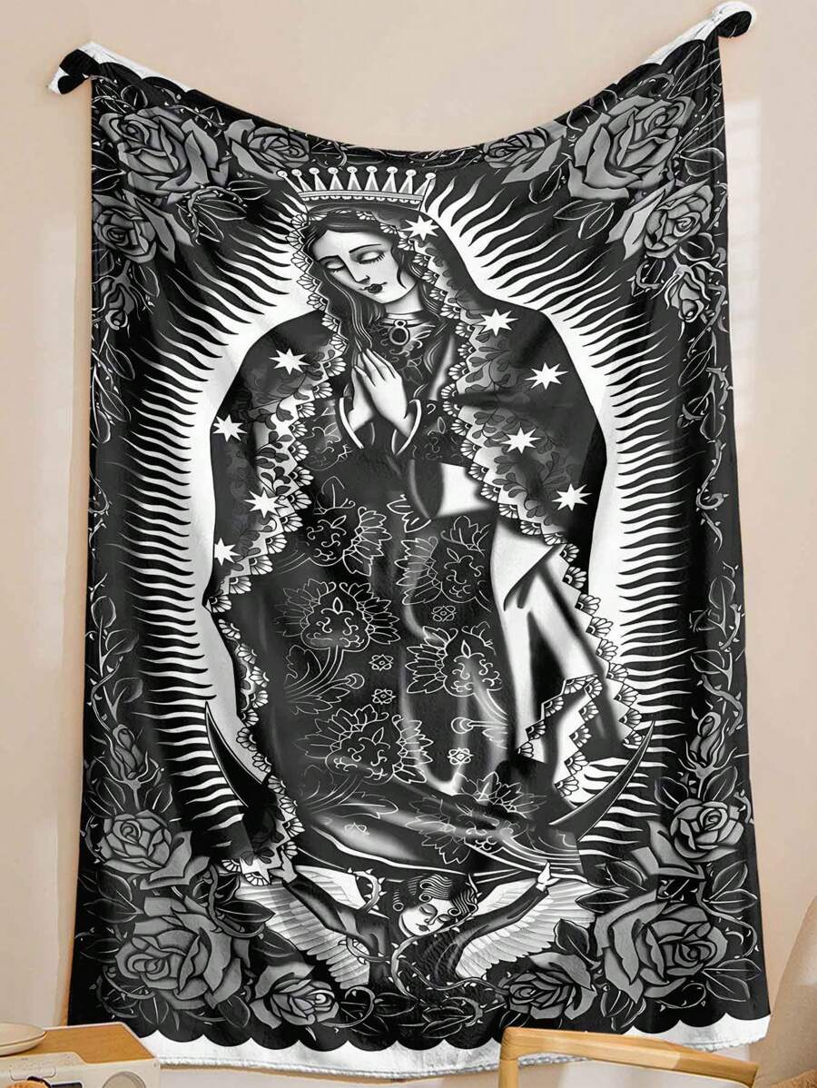 1pc Faith-Themed Velvet Blanket For Home Use, Virgin Mary Printed ...