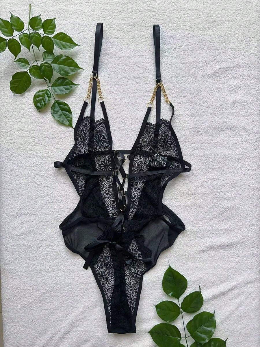 Women's Sexy Three-Piece Open Crotch Mesh Bodysuit With See-Through ...