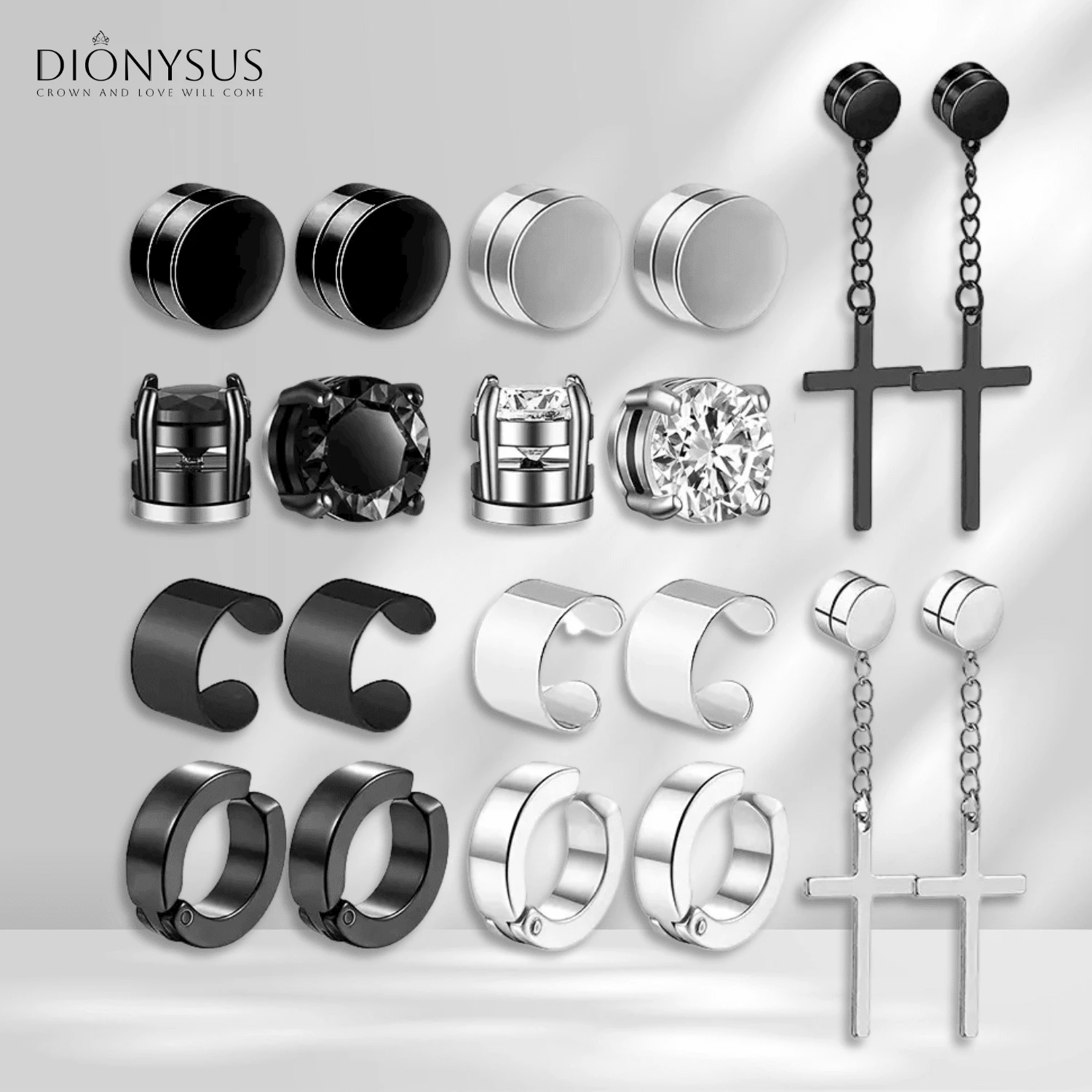 10pairs For Men Stainless Steel Magnetic Earrings, Non-Piercing Cross ...