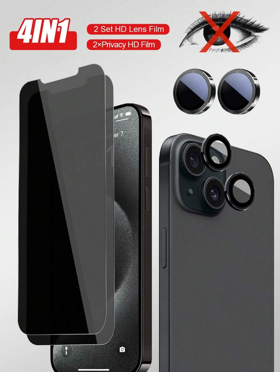 4-In-1 Apple Compatible Kit: 3pcs Anti-Spy Tempered Glass Screen ...