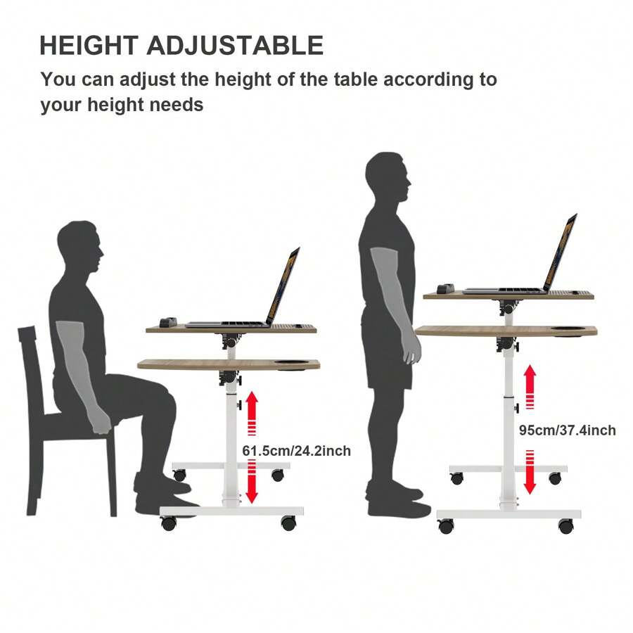 Mobile Side Table, Laptop Table Height Adjustable Bedside Table With ...
