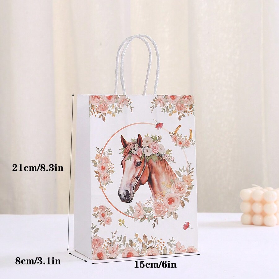 12pcs Set Horse-Themed Kraft Paper Bags For Festivals, Birthday Parties ...
