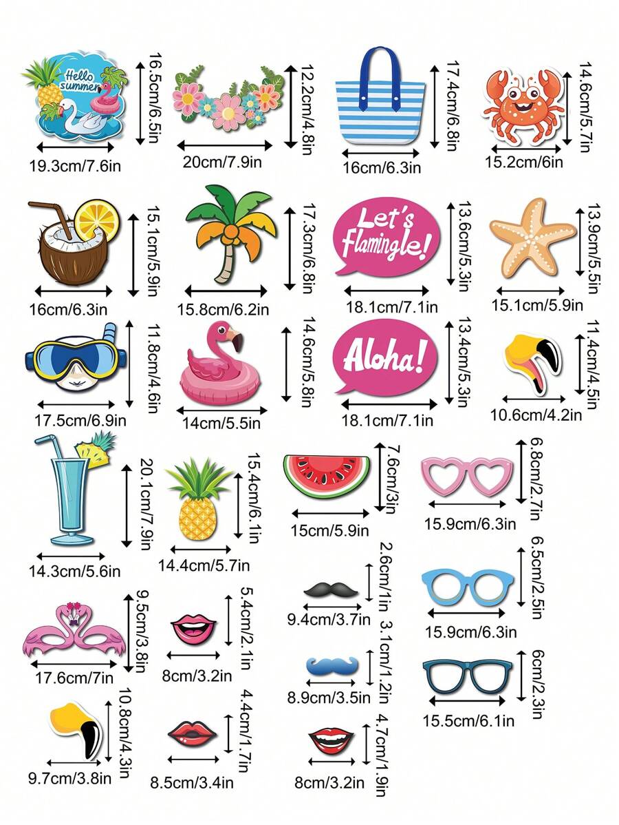 25Pcs Pool Photo Booth Props With Stick, Beach Summer Pool Party ...