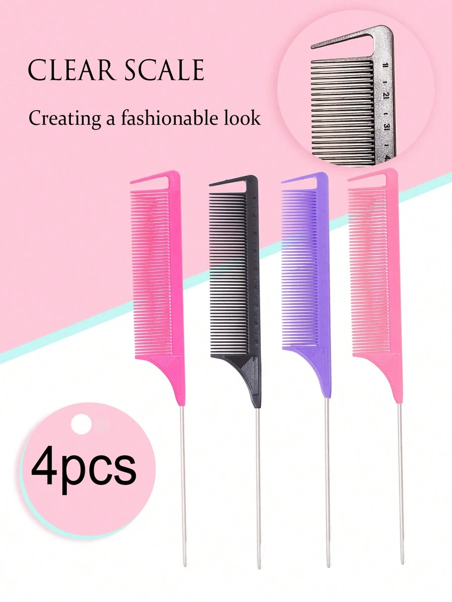 4 Pointed Tail Combs With Scales, Hairdressing Pointed Tail Steel Combs ...