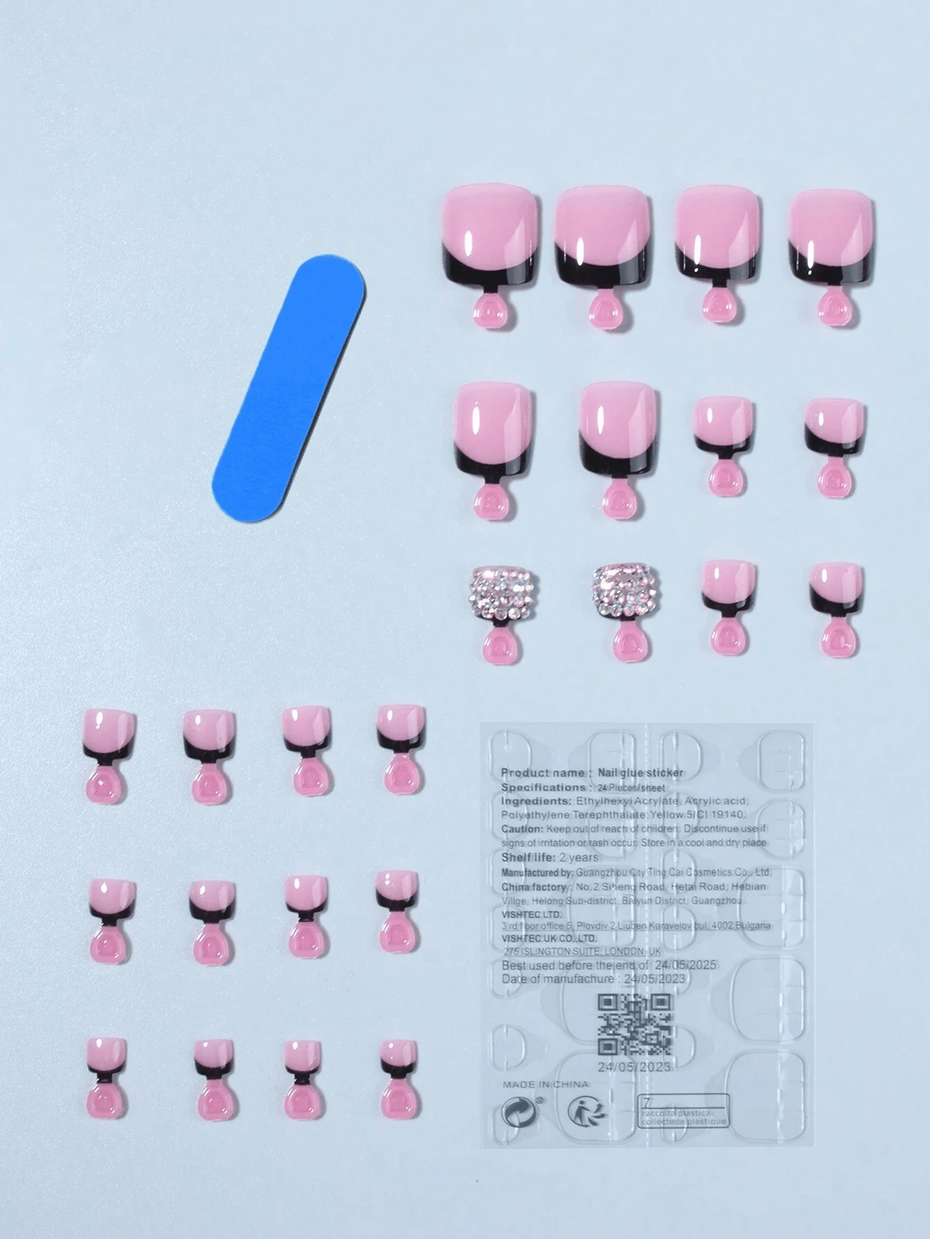 Upgrade Your Look - 24pcs Short French Style Black Full Diamond False ...