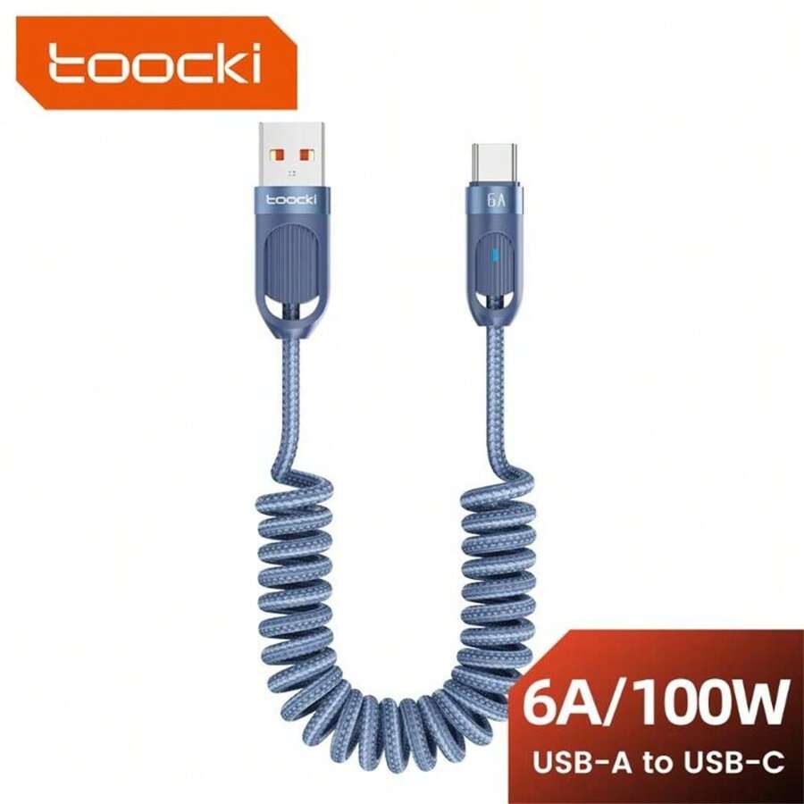 Toocki 6A 100W USB-A To Type-C Cable 1.8m Spring Retractable Fast ...