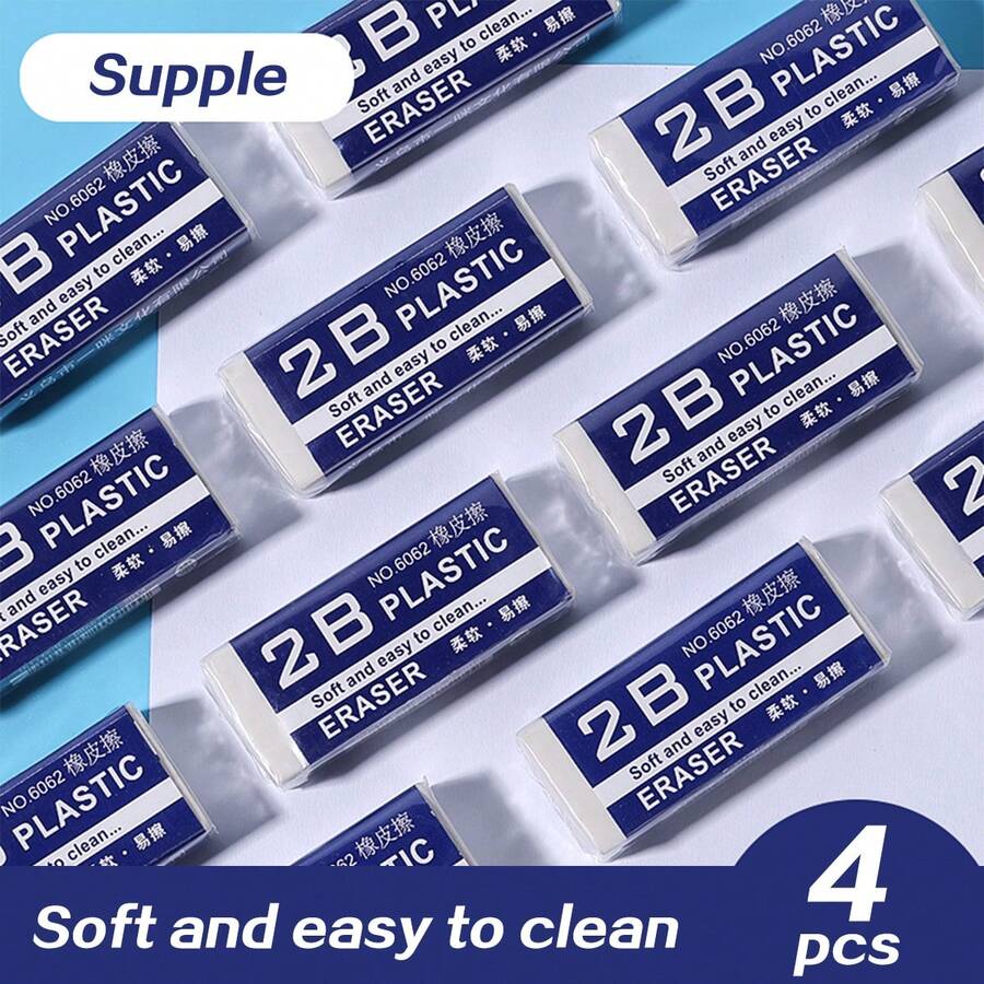4pcs/Set White Rectangular Eraser With Different Sizes For Pencils ...