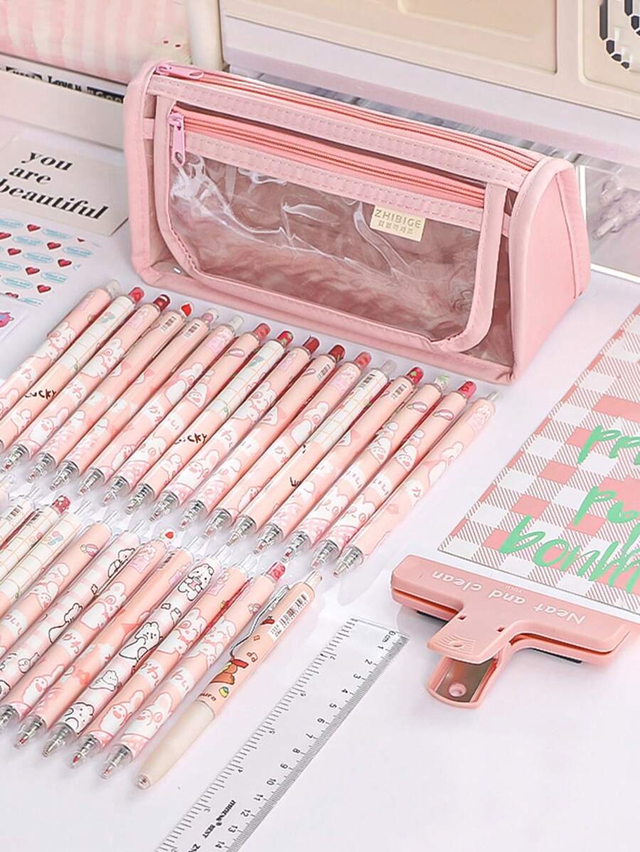 1pc Solid Color Triangle Transparent Clamshell Pencil Case, Office And ...