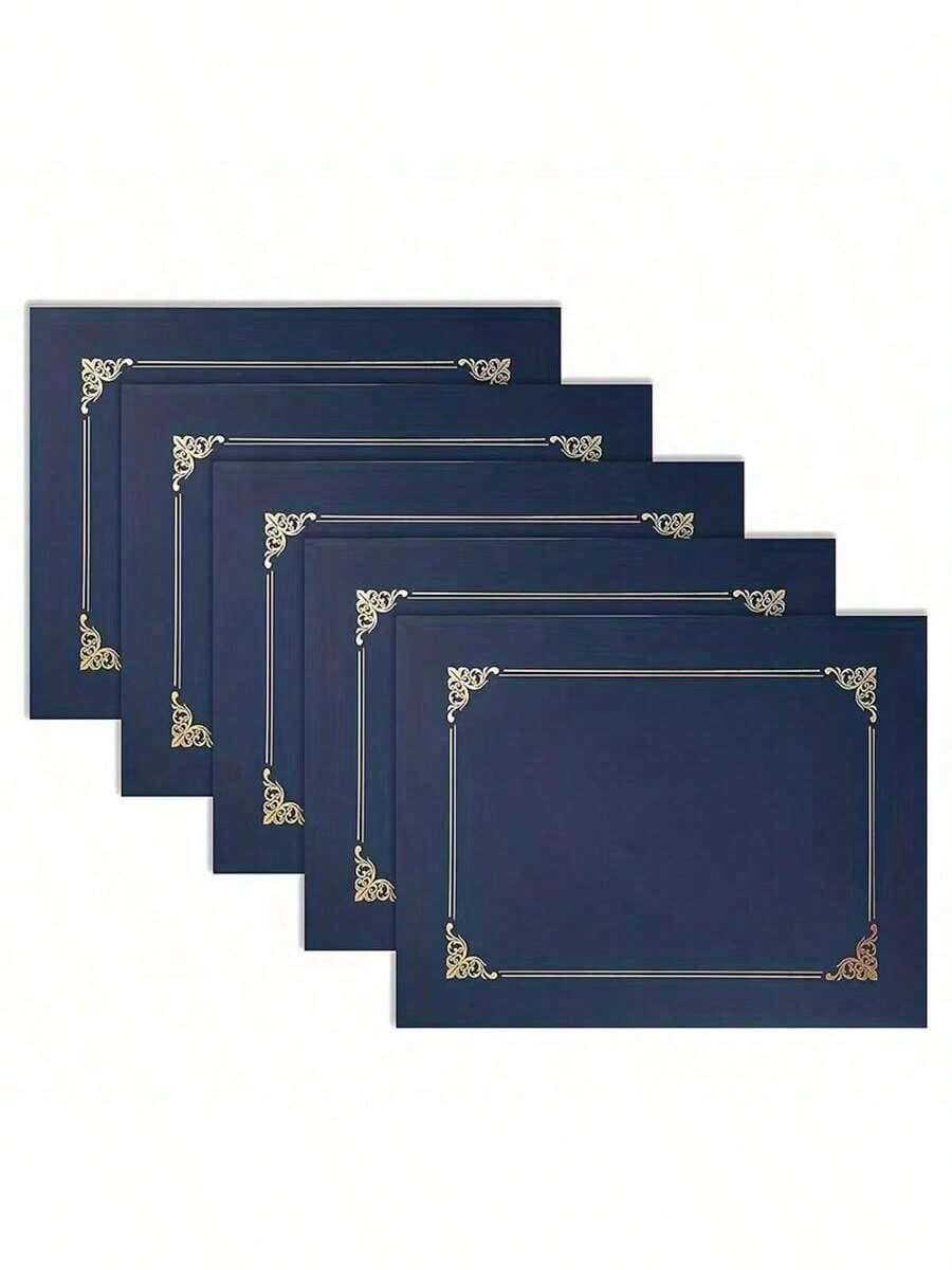 5-Piece Navy Blue Diploma Binder With Gold Foil Border Certificate ...