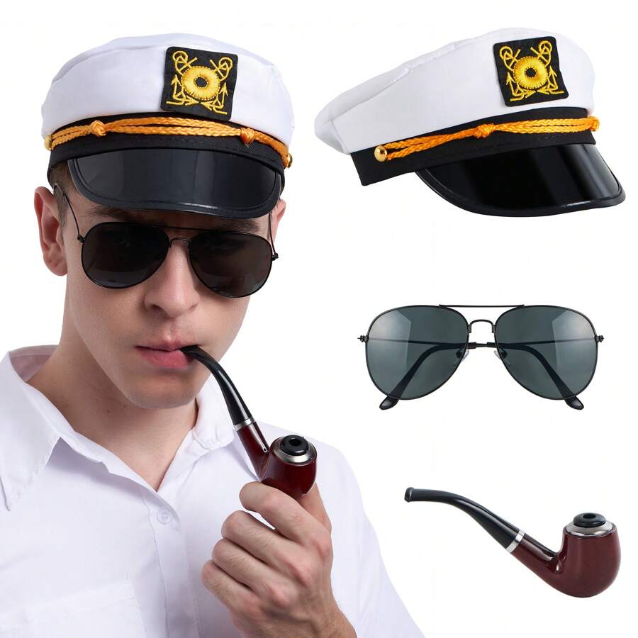 SYNCFUN Yacht Captain Hat Costume Accessories Set, Sailor Hat Boat ...