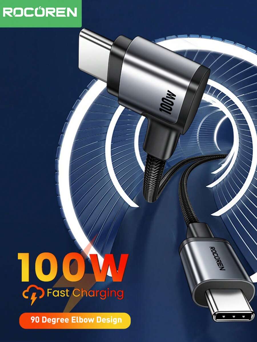 Rocoren 90 Degree USB Type C Cable Elbow Type-C USBC PD 100W 60W Fast Charging Cable Compatible ...