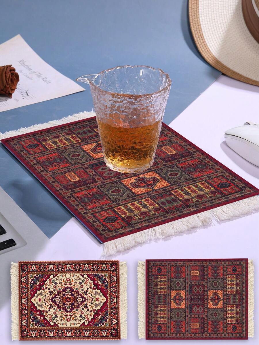 Vintage Carpet Style Square Velvet Cup Mats, Mouse Pads, And Place Mats ...
