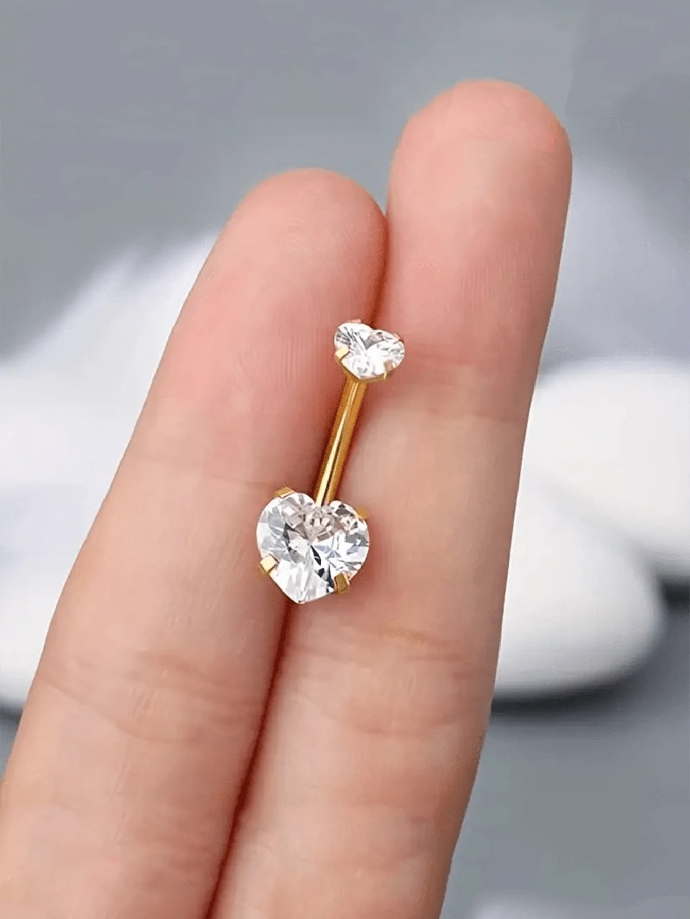 1/3pcs Fashion Stainless Steel Cubic Zirconia Heart Shaped Belly Button ...