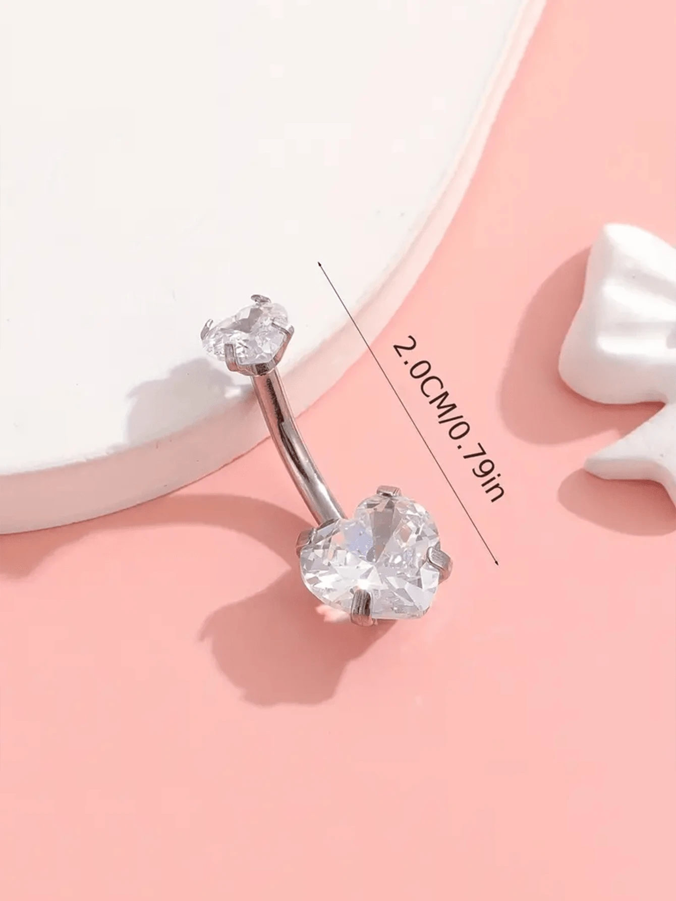 1/3pcs Fashion Stainless Steel Cubic Zirconia Heart Shaped Belly Button ...